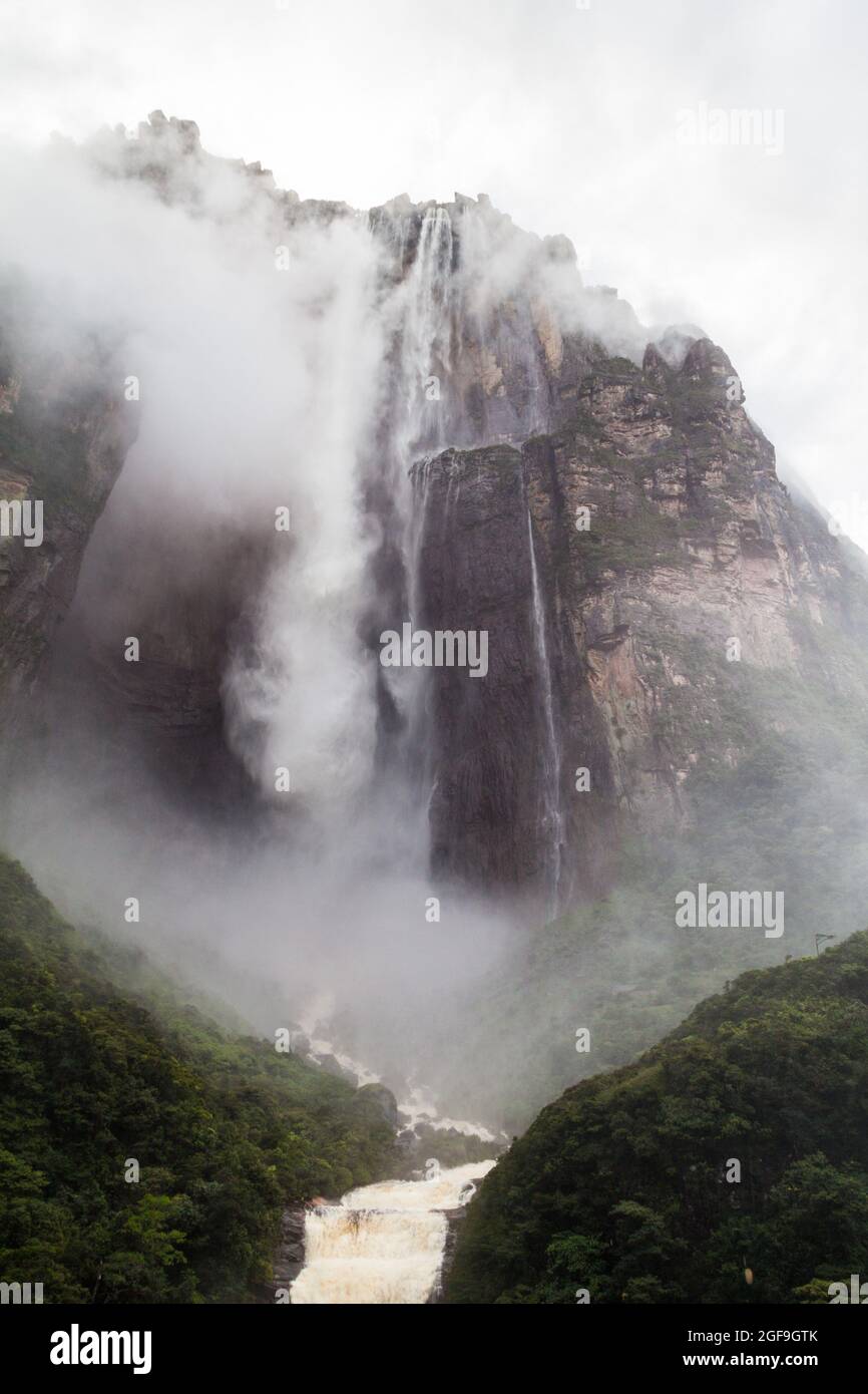 Angel Falls (Salto Angel), the highest waterfall in the world (978 m ...