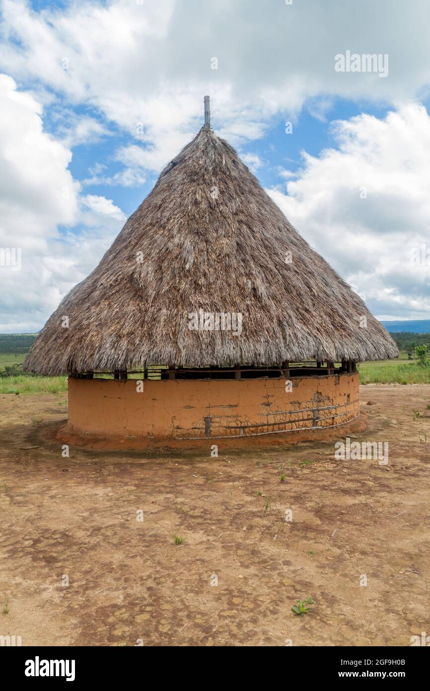 Simple house in an indigenous village in National Park Canaima ...