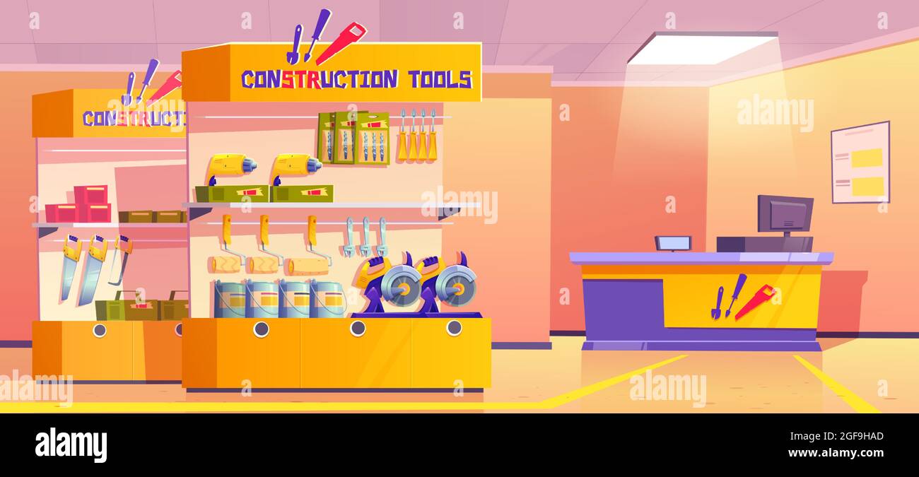 Construction tools store, hardware shop interior Stock Vector Image ...