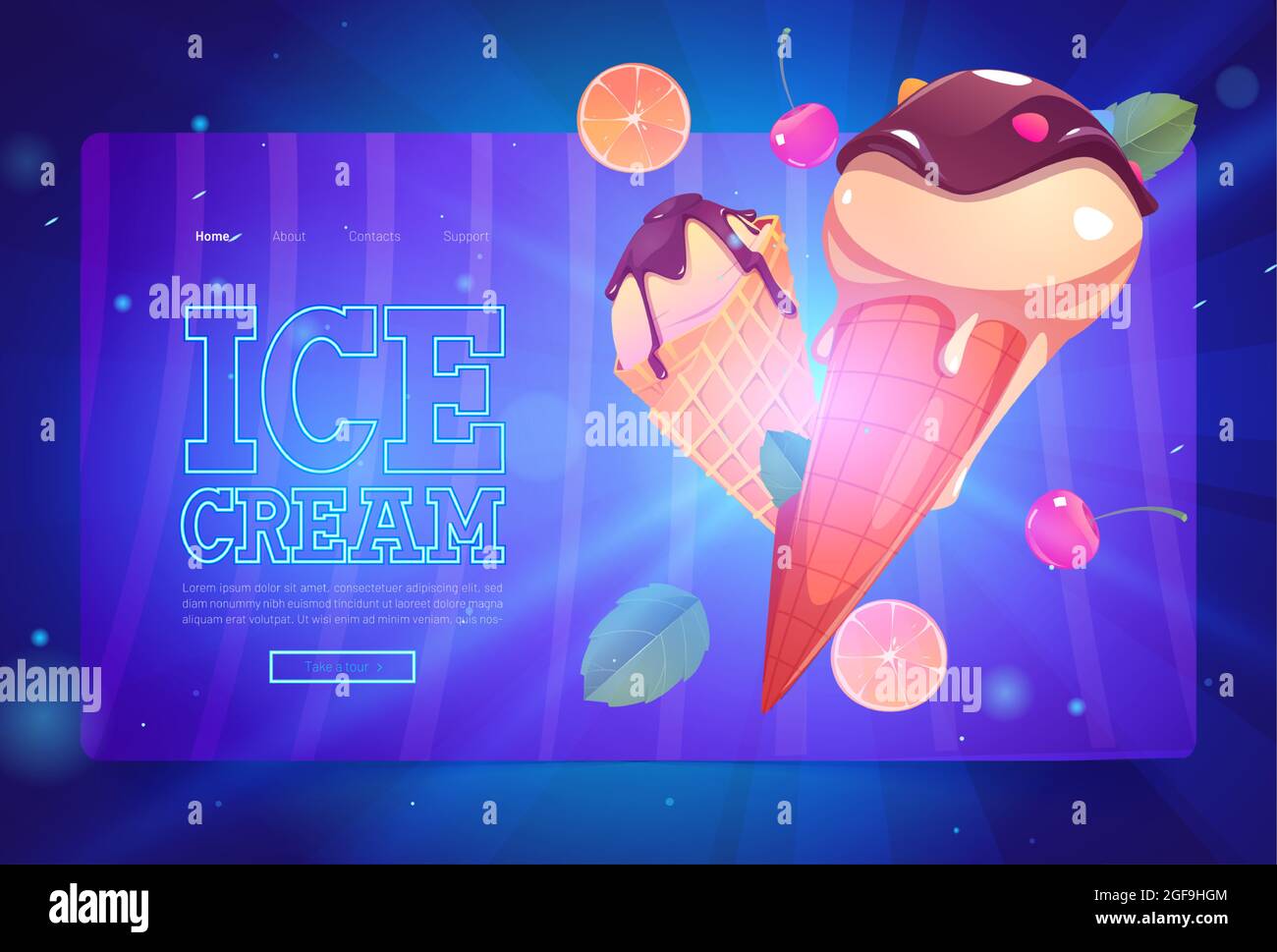 Ice cream banner with sundae in waffle cones Stock Vector Image & Art ...