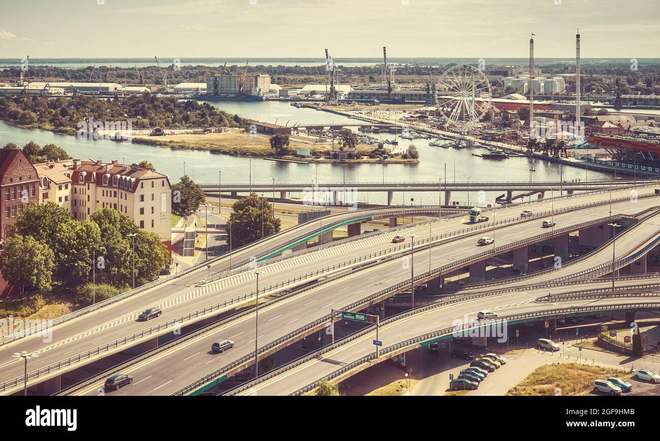 Aerial view of Castle Way and Lasztownia Island, color toning applied ...