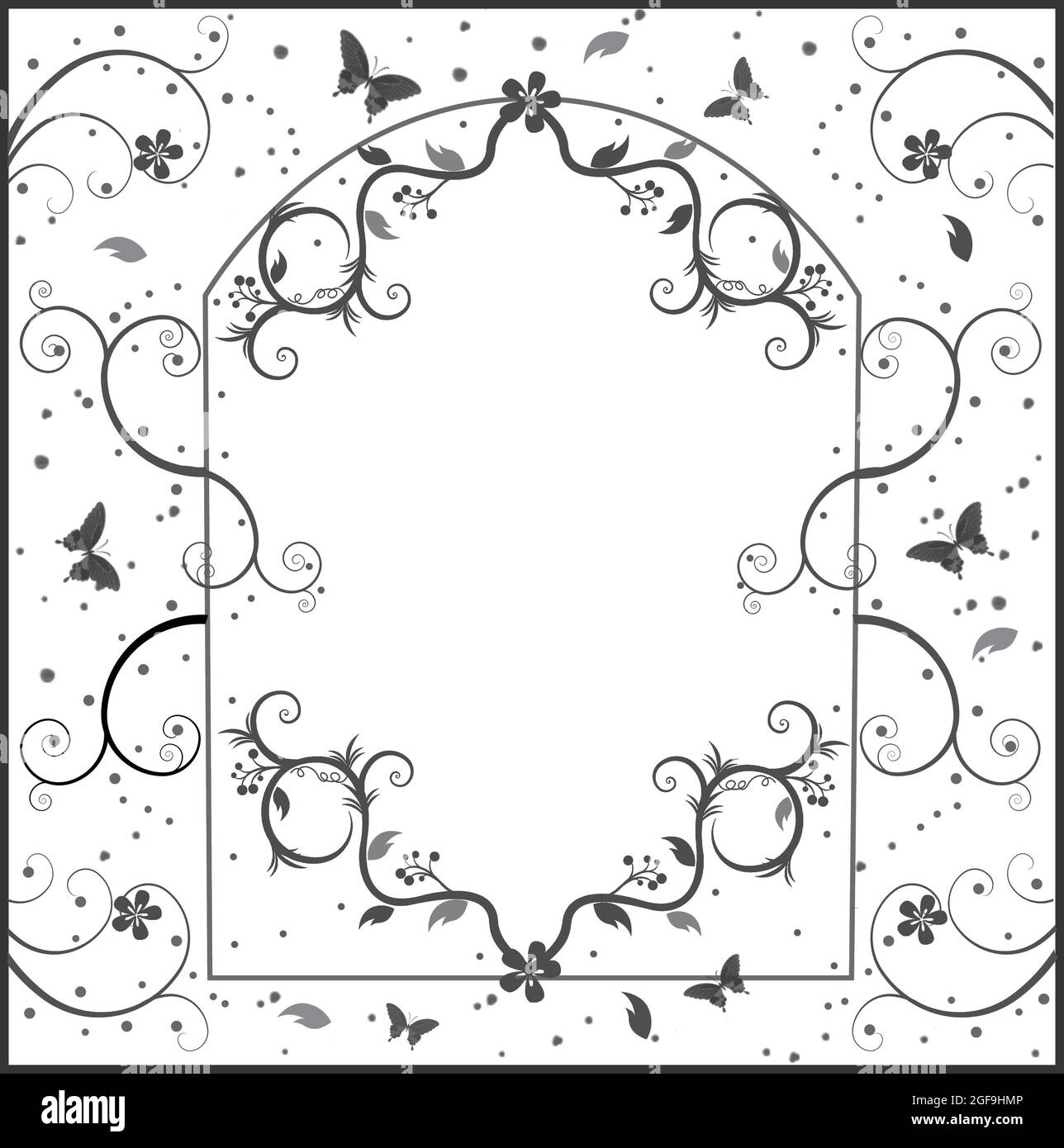 Graphic arch border within a square border with shades of gray ...