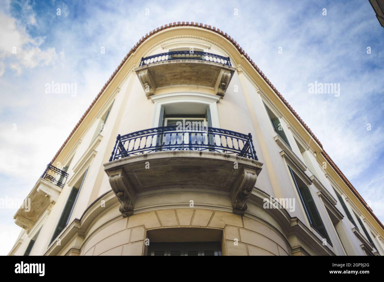 Low angle shot of a residential building edge with balconies Stock ...