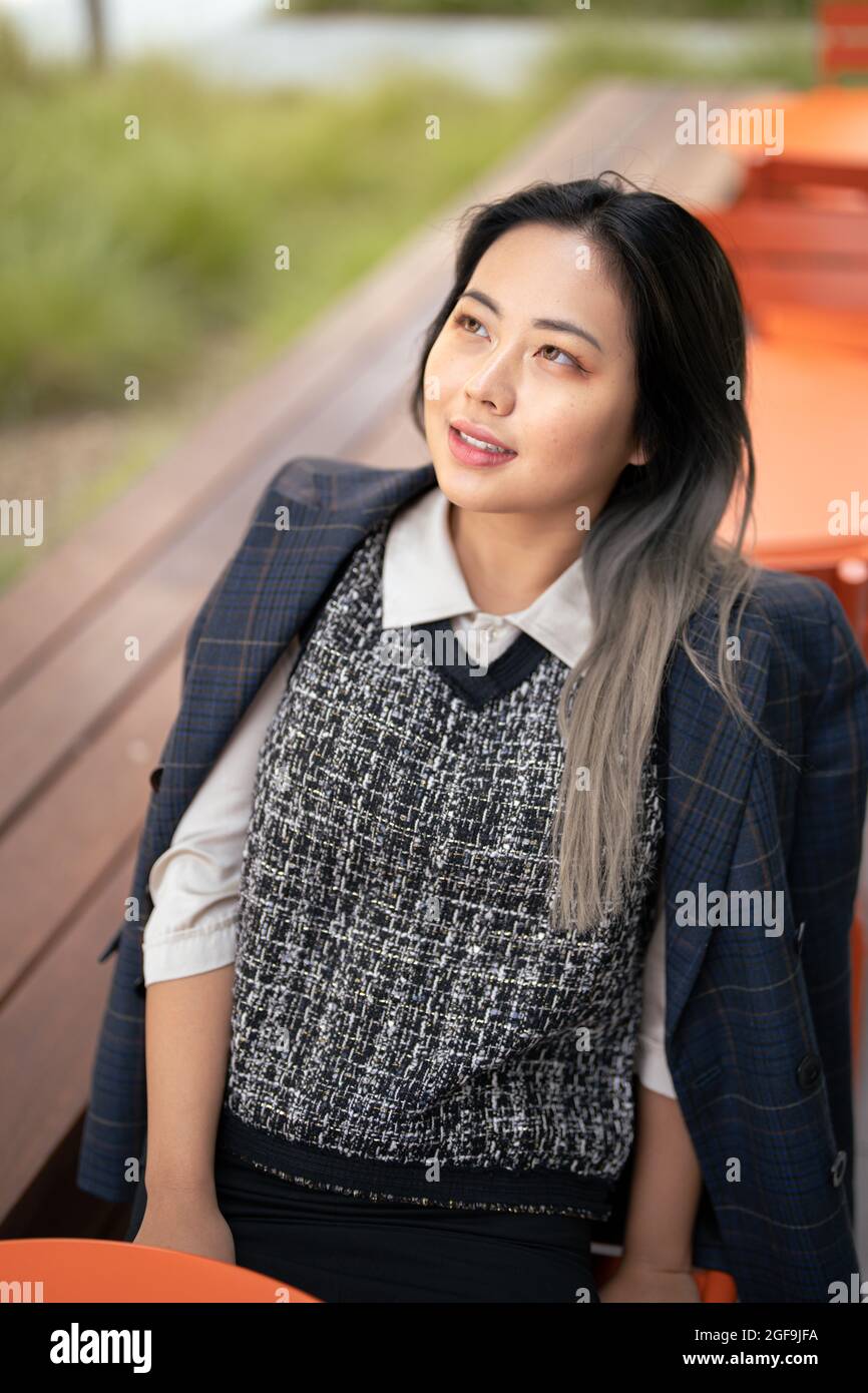Young Asian Female Data Scientist Enjoying Working Outside Stock Photo ...