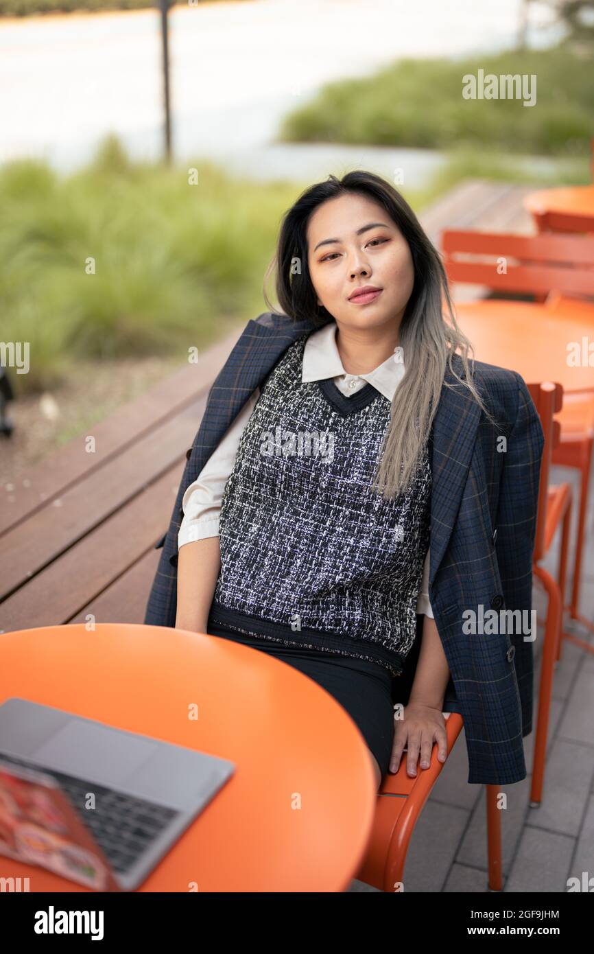 Young Asian Female Data Scientist Enjoying Working Outside Stock Photo ...