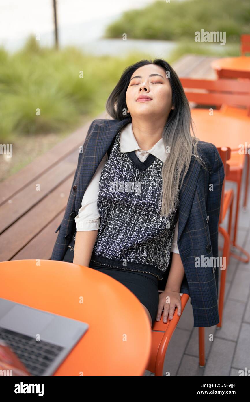 Young Asian Female Data Scientist Enjoying Working Outside Stock Photo ...