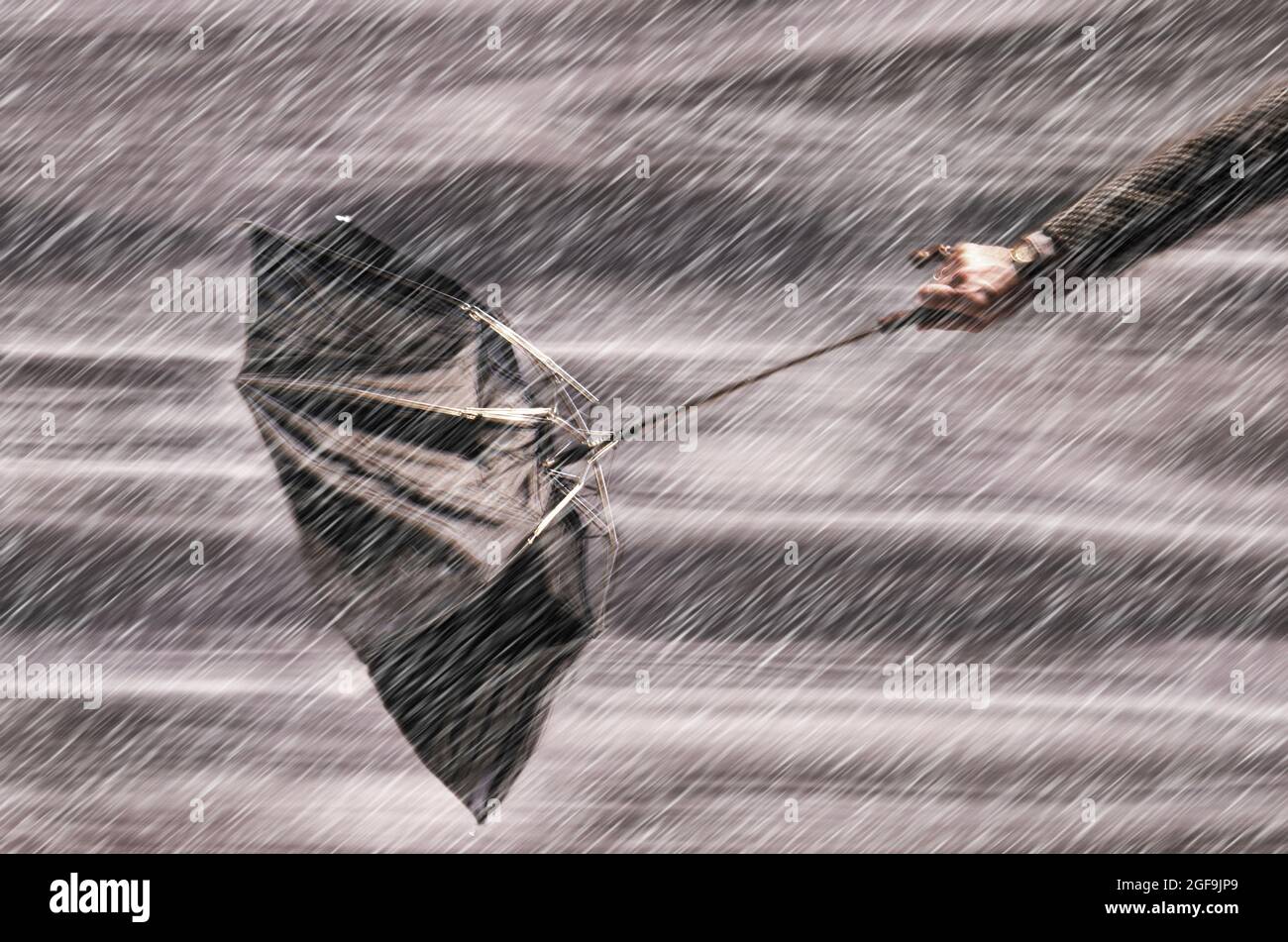 hand holding umbrella in wind and rain Stock Photo - Alamy