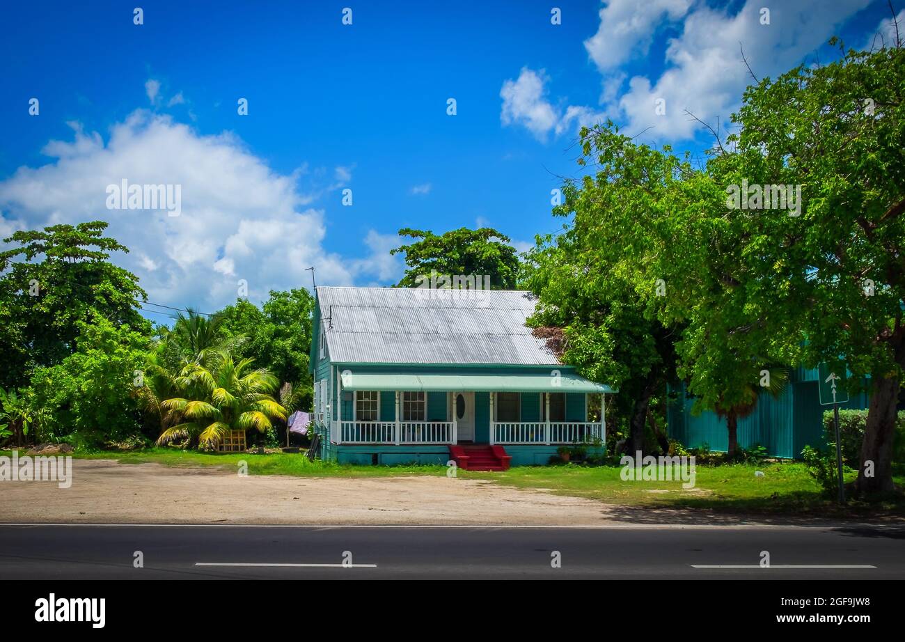 Grand Cayman, Cayman Islands, July 2020, view of a popular style house ...