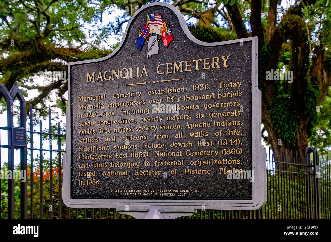 A historic marker stands at Magnolia Cemetery, Aug. 14, 2021, in Mobile ...