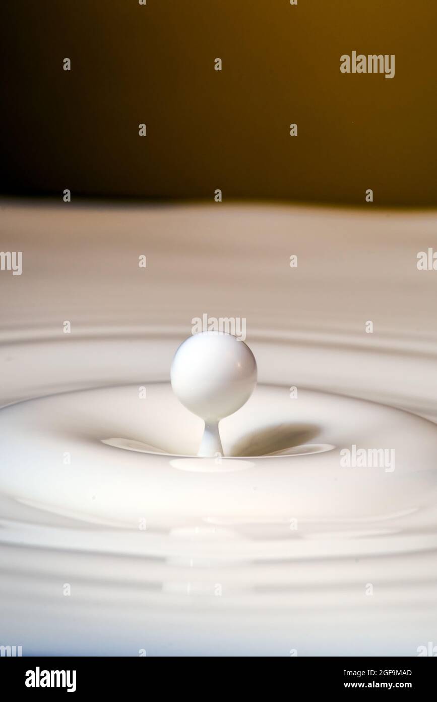 3d rendering of a drop falling on milk, cream in yellow tones Stock ...