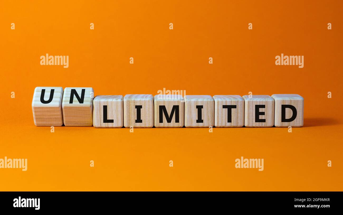 Limited or unlimited symbol. Turned wooden cubes and changed words ...