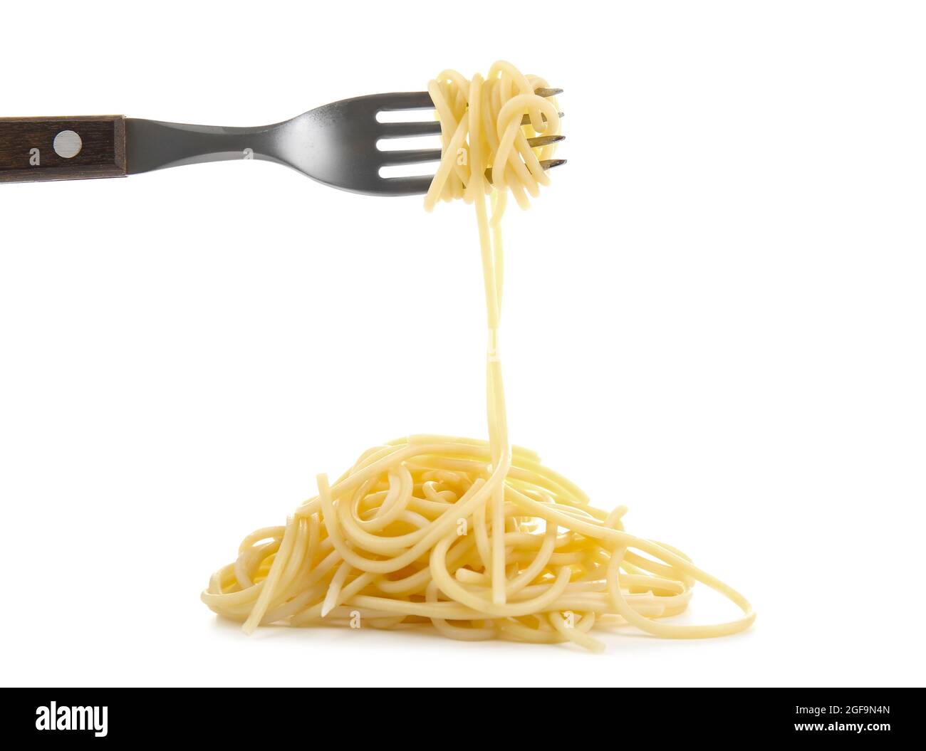 Cooked spaghetti with fork, isolated on white Stock Photo - Alamy