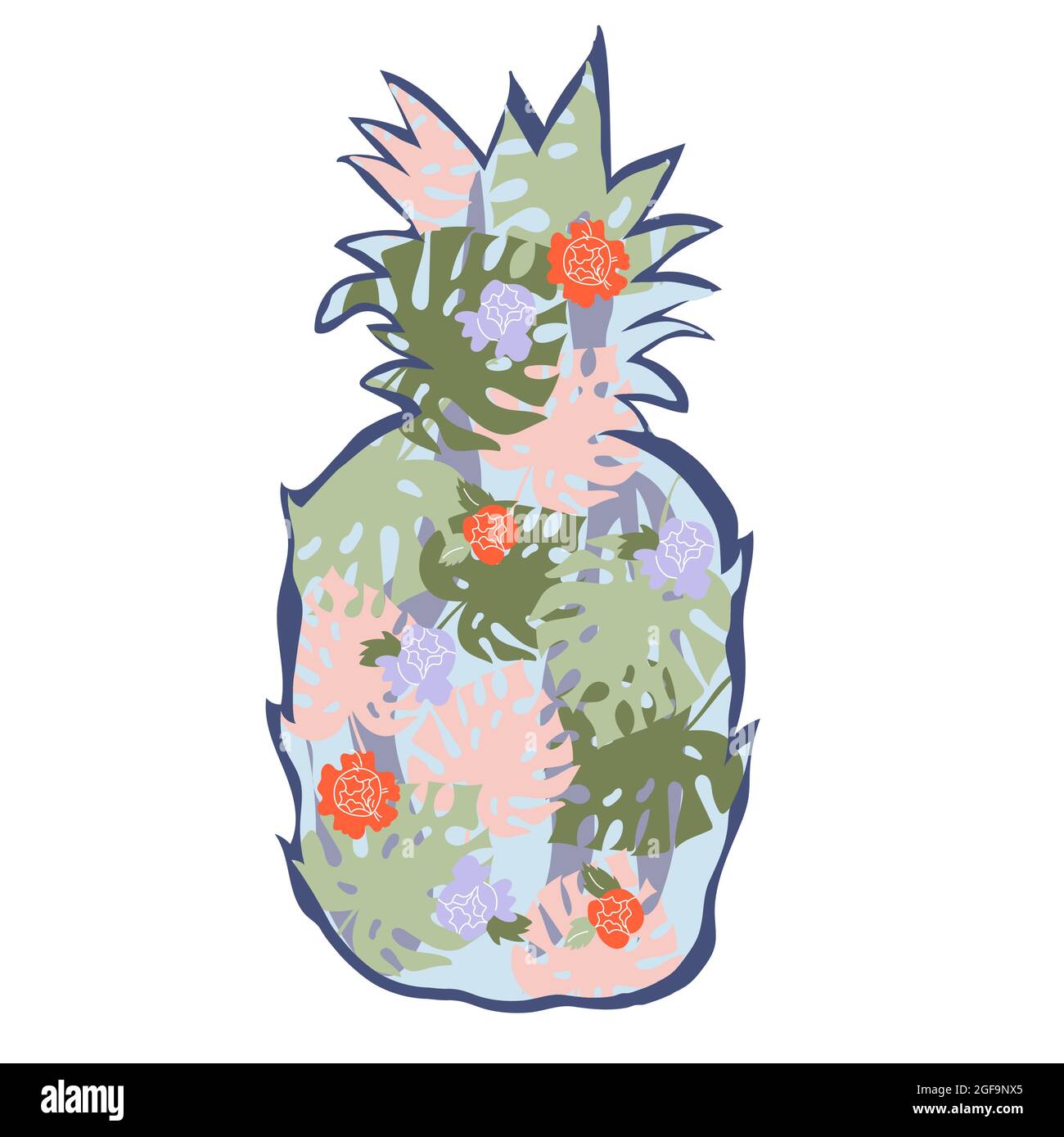 Tropical pineapple shape with tropical leaves inside for t-shirts ...
