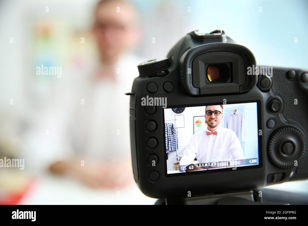 Young male blogger on camera screen Stock Photo - Alamy