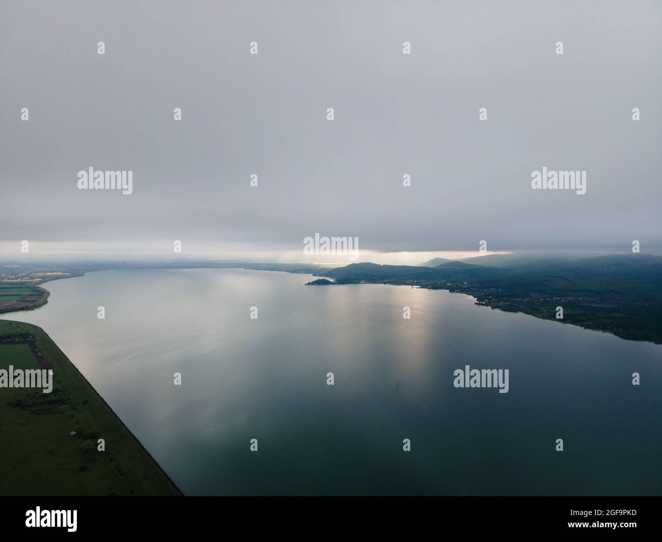 Aerial view of Zemplinska Sirava reservoir in Slovakia - Sunset Stock ...