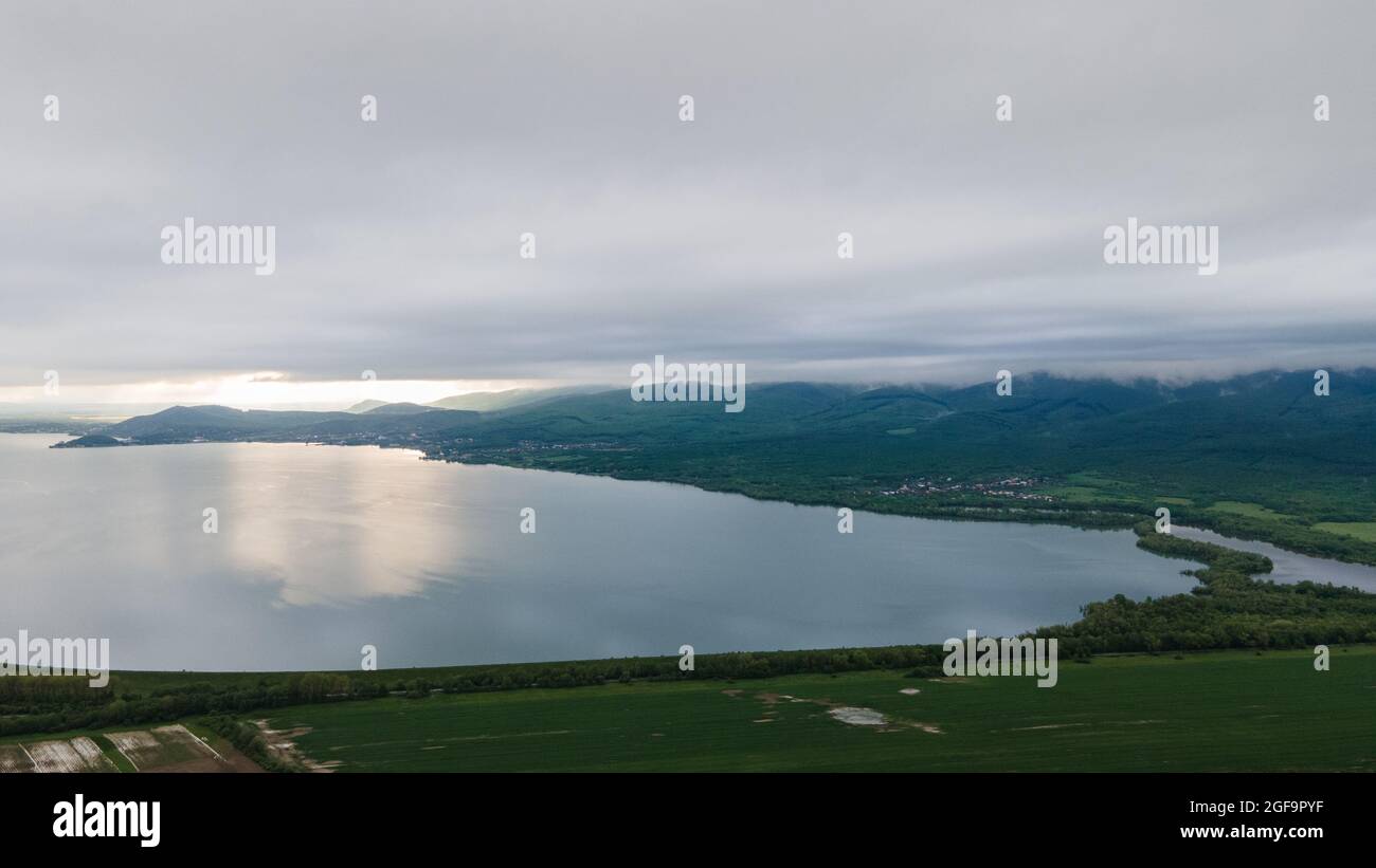 Aerial view of Zemplinska Sirava reservoir in Slovakia - Sunset Stock ...