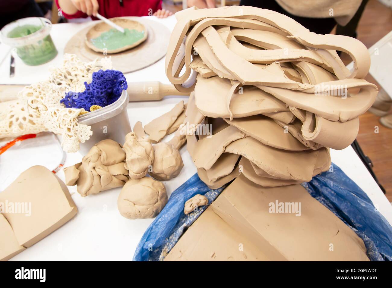 Clay master class. A large piece of clay for making pottery. Potter's ...