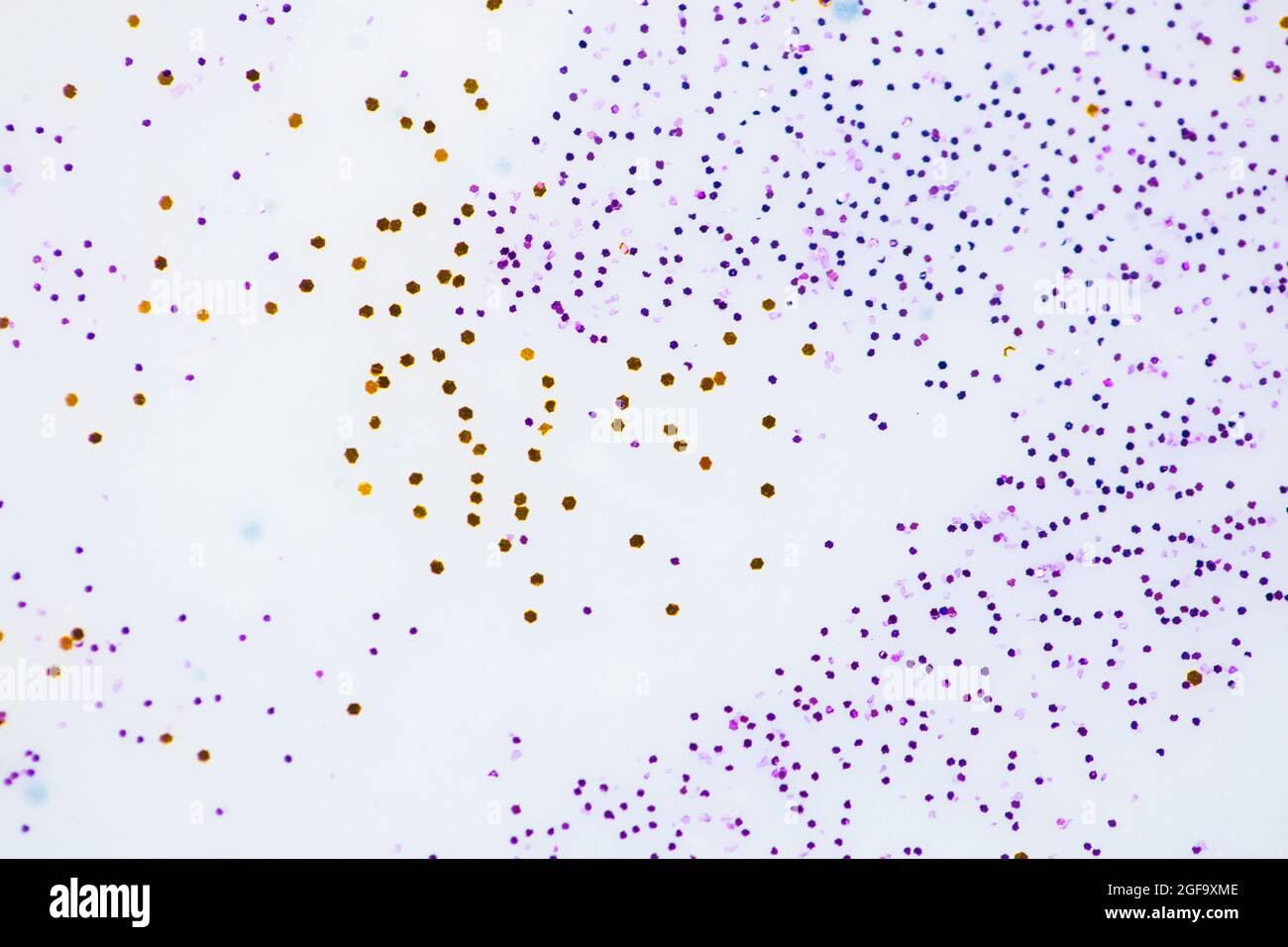 Festive or glamorous background. Gold and purple sparkles scattered on ...