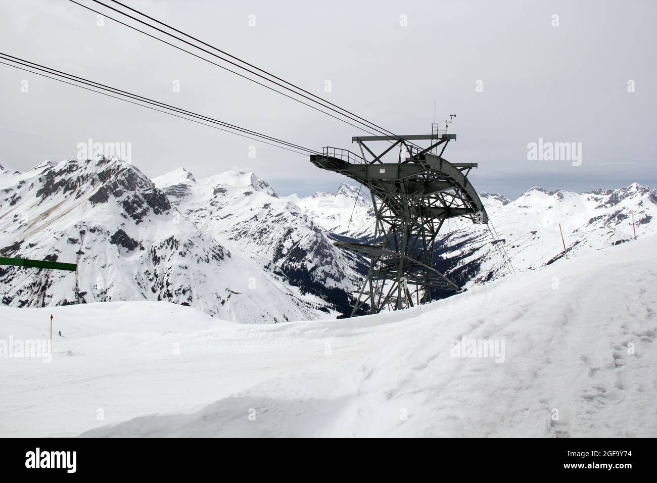 Cable Car and Valey in the Alps with Village of Lech Stock Photo - Alamy