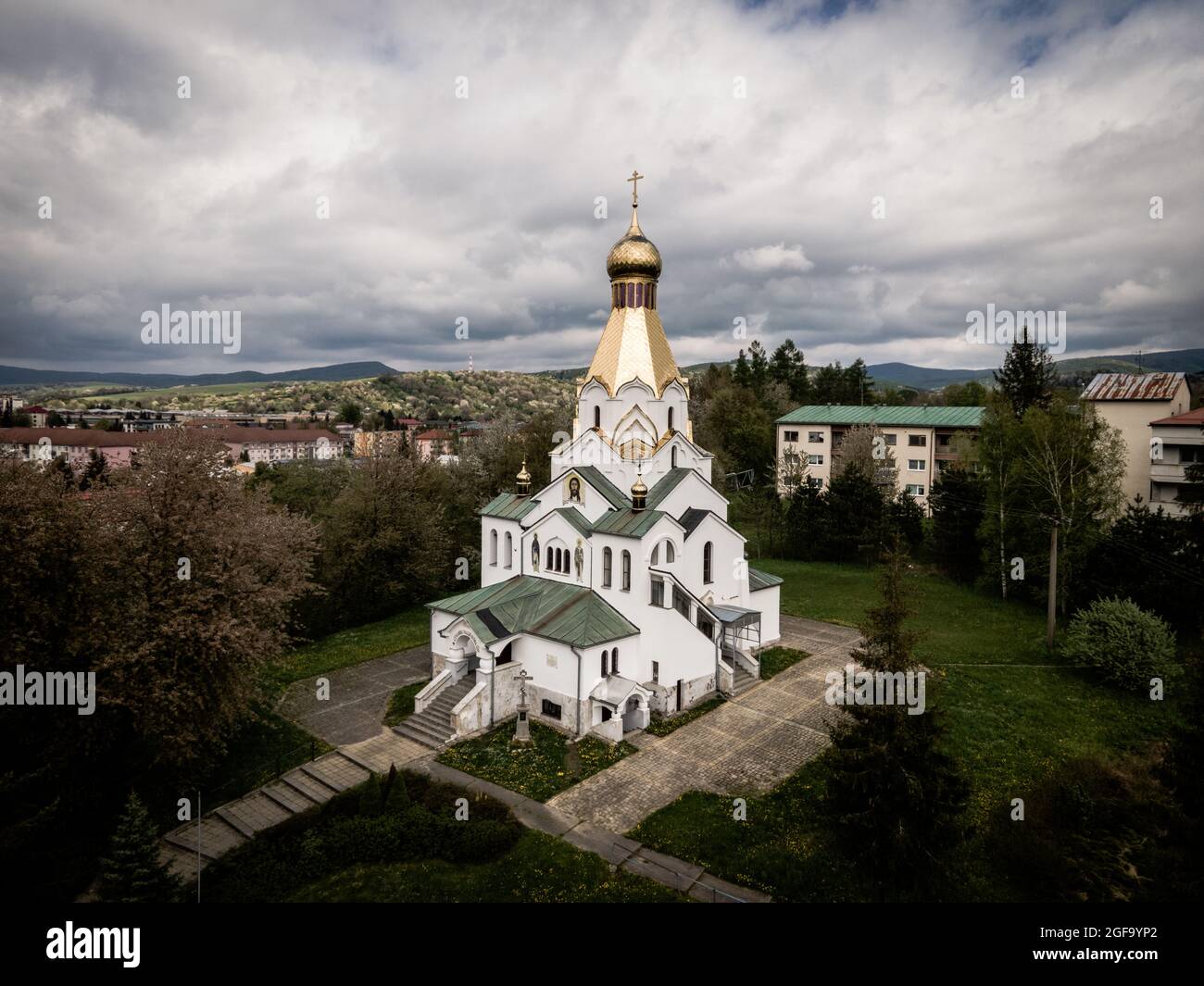 Aerial views of the Orthodox Church in Medzilaborce, Slovakia Stock ...