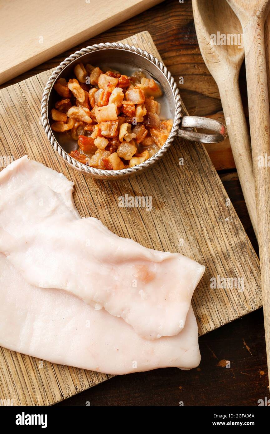 Fatback and pork greaves (pork rinds). Unhealthy food Stock Photo - Alamy