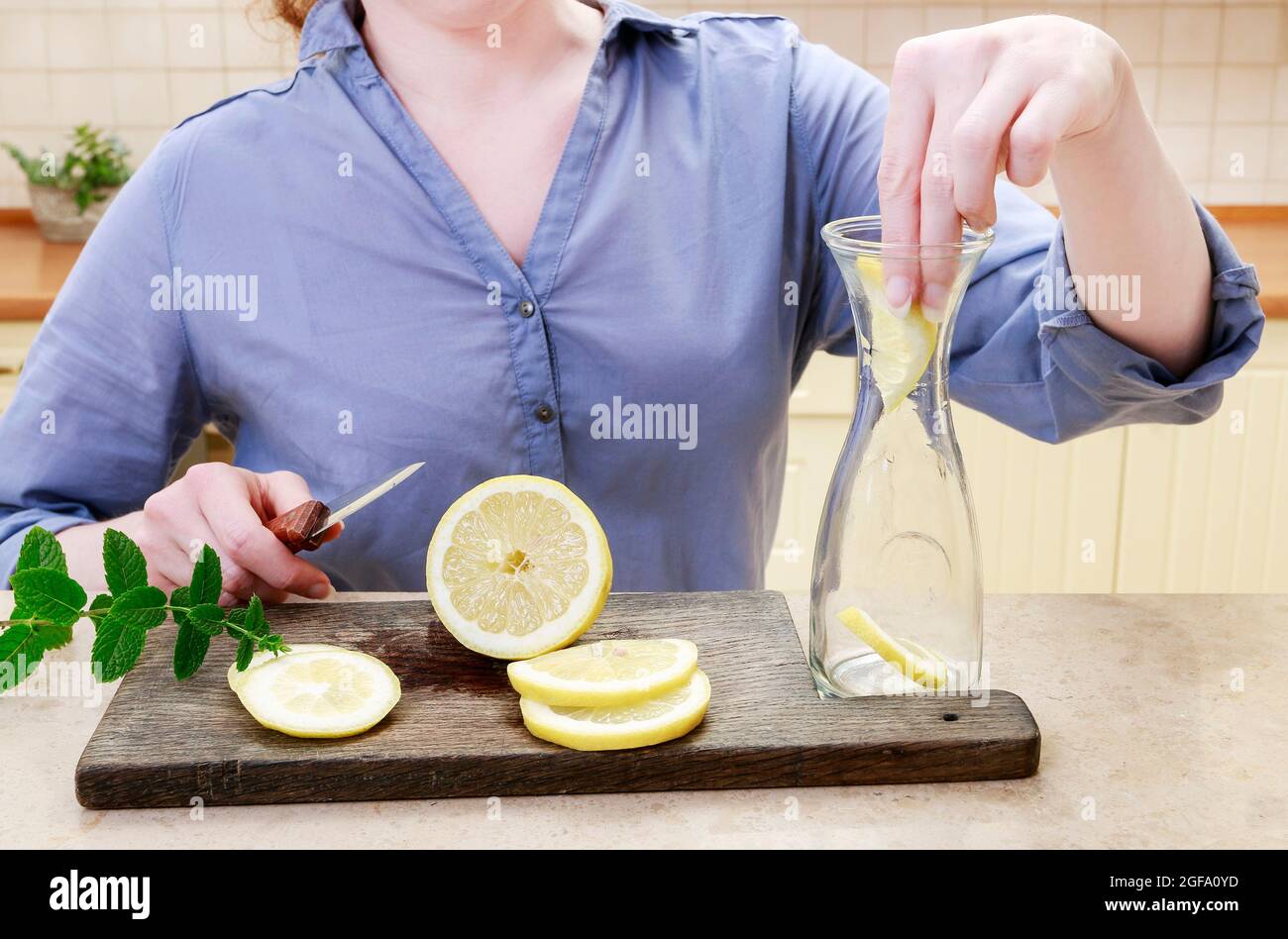 How to make lemonade, step by step, tutorial. Healthy drink Stock Photo ...