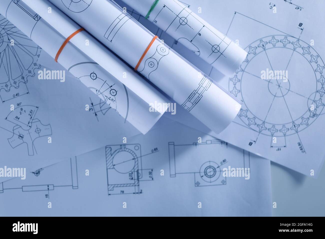 Set of engineering drawings, top view Stock Photo - Alamy