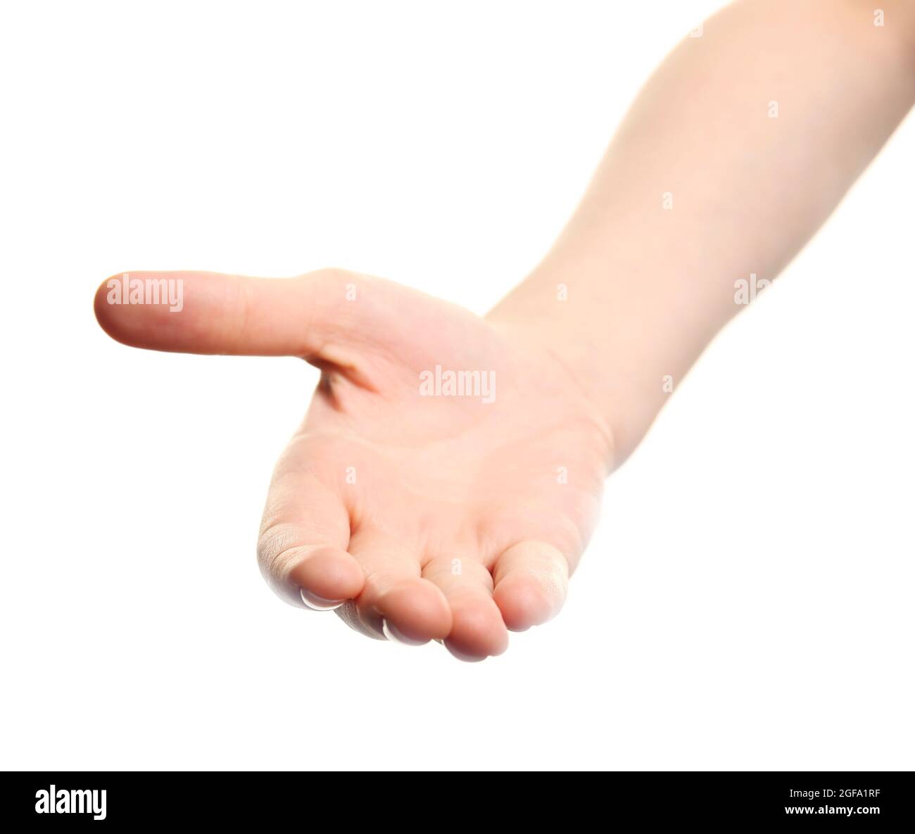 Open palm hand gesture on white background Stock Photo - Alamy