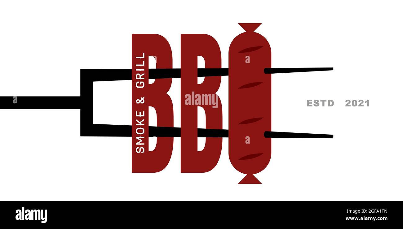 BBQ text on black fork for barbecue or grill. The letter Q is shaped ...