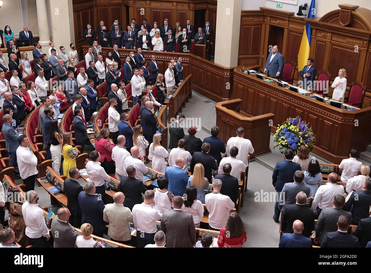 KYIV, UKRAINE - AUGUST 24, 2021 - MPs attend the solemn Verkhovna Rada ...