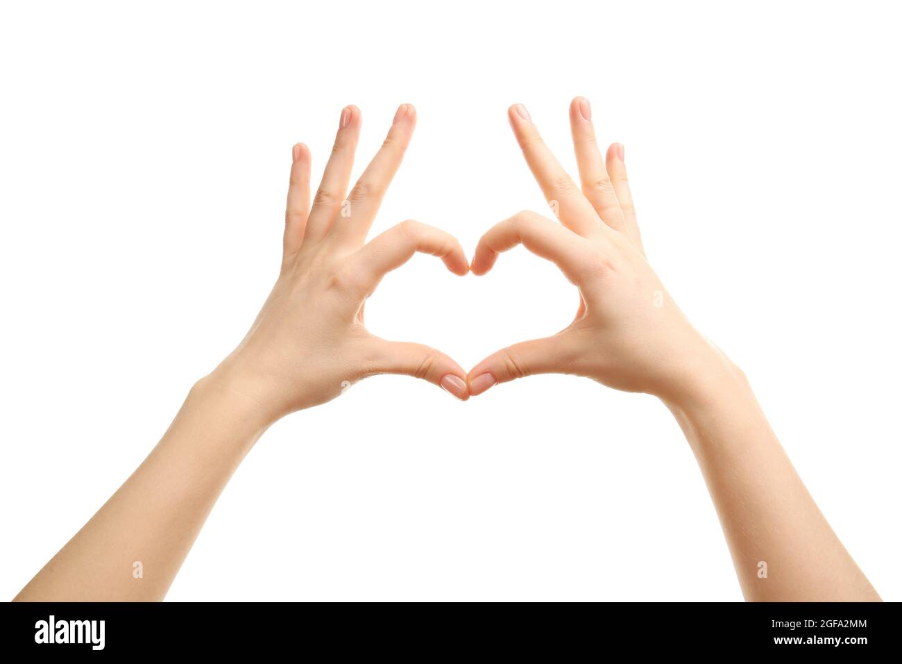 Female hands in heart shape on white background Stock Photo - Alamy
