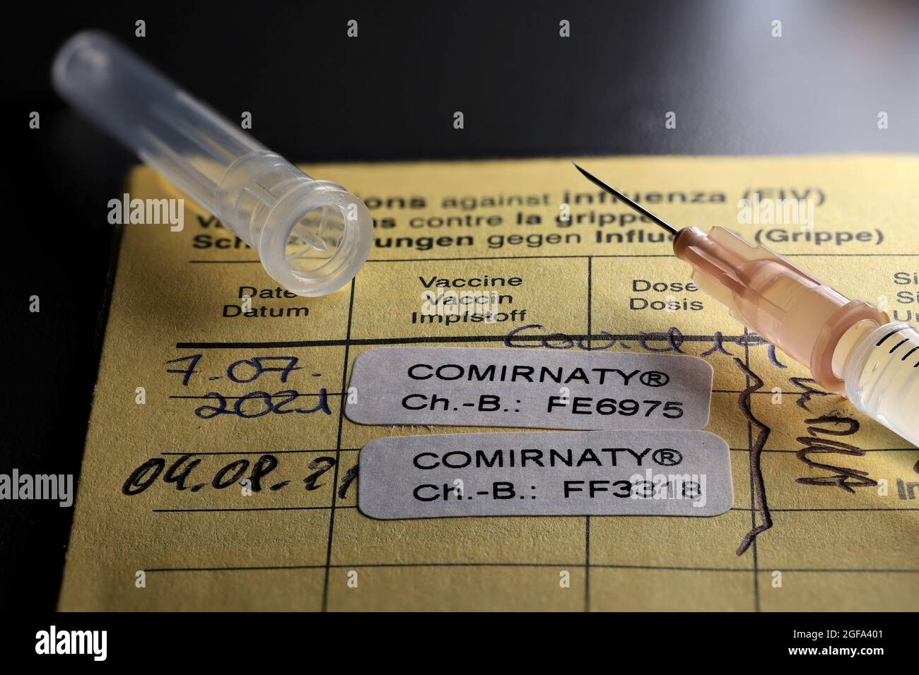 Documentation of the first and second vaccination with BioNTech/Pfizer ...