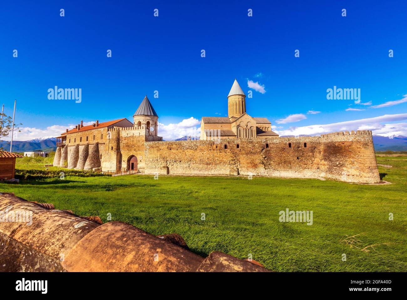 Sunset panorama of Alaverdi Georgian Eastern Orthodox monastery in ...