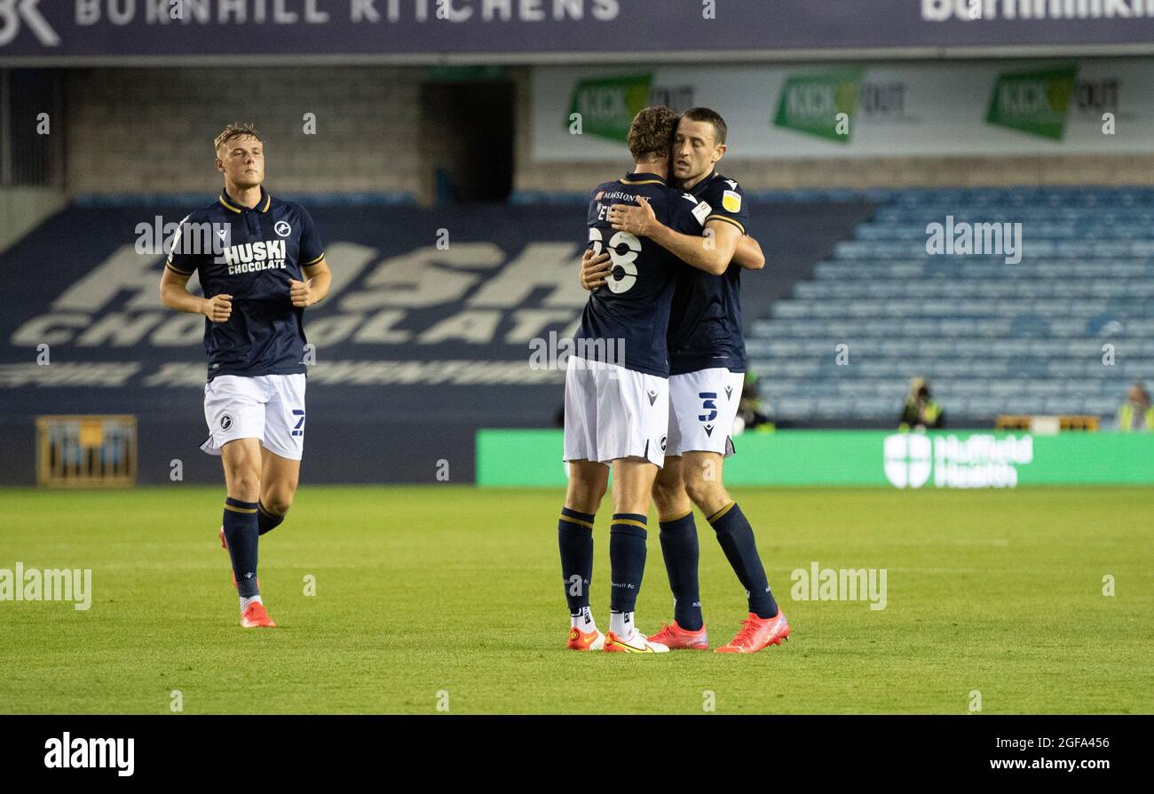 London, UK. 24th Aug, 2021. Murray Wallace of Millwall (3) celebrates ...