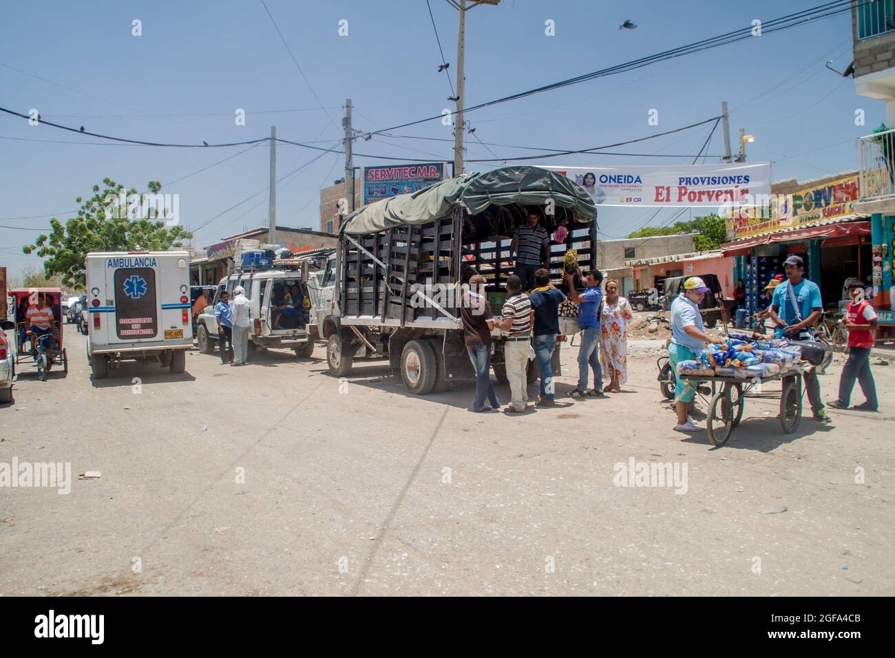 URIBIA, COLOMBIA - AUGUST 23, 2015: View of a street life in Uribia ...