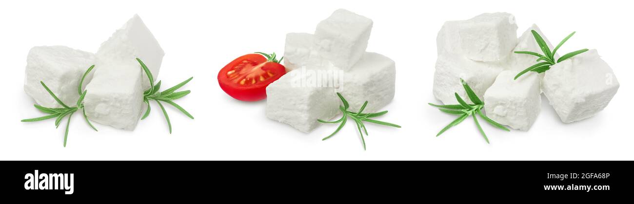 Feta cheese isolated on white background. With full depth of field. Set ...