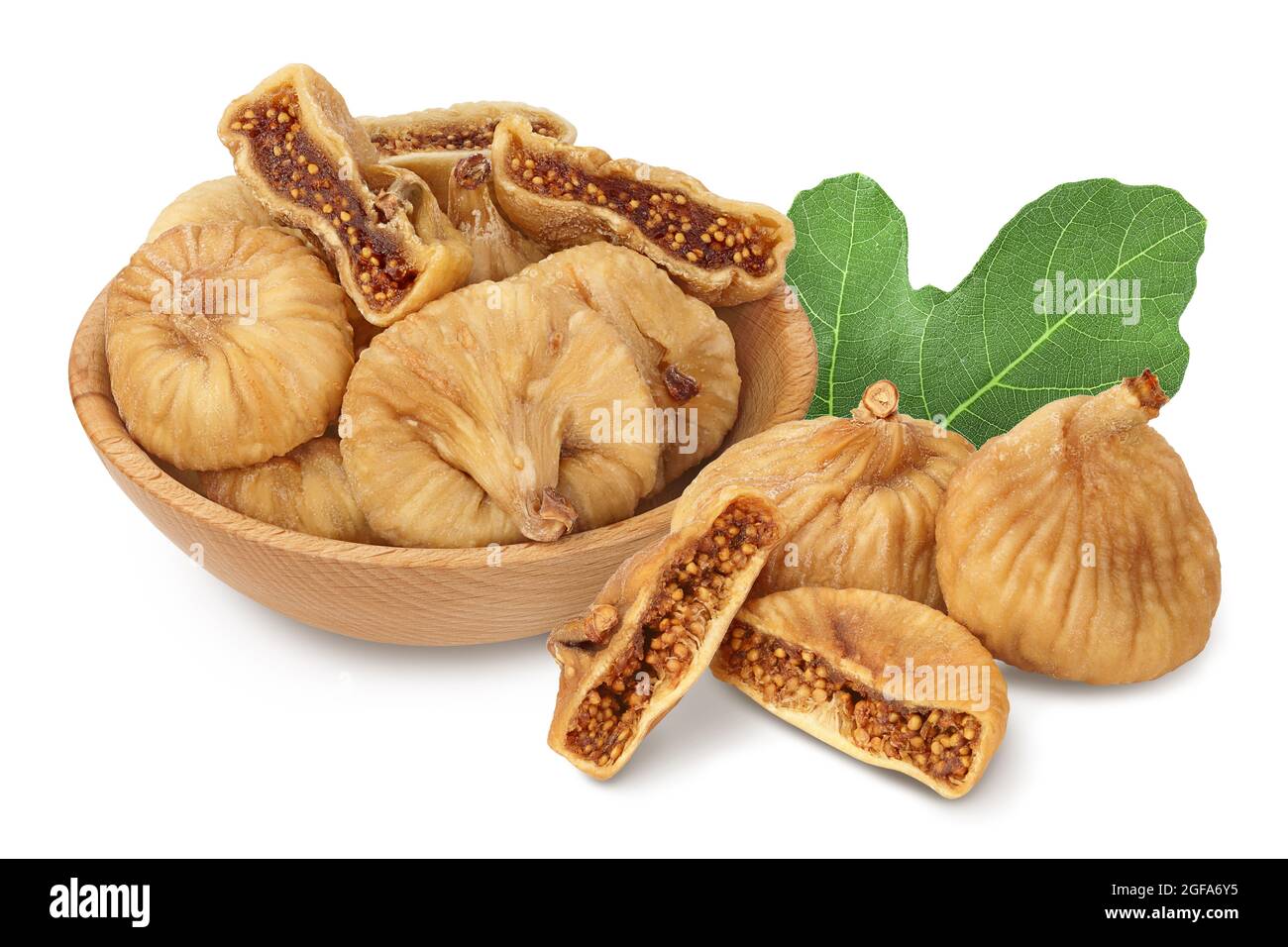 dried fig in wooden bowl isolated on white background with clipping ...