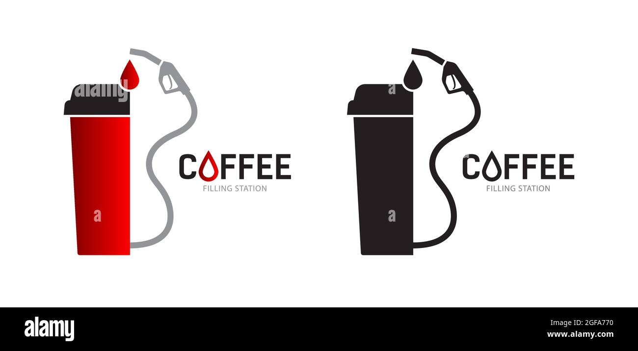 glass of coffee and a gas station hose. Logo or symbol template on ...