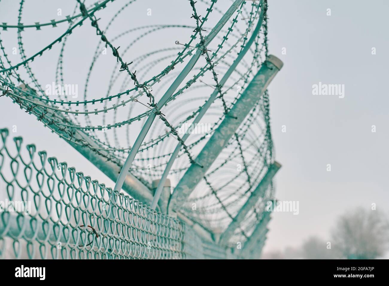 Prison Barbed wire fence on the european border Stock Photo - Alamy