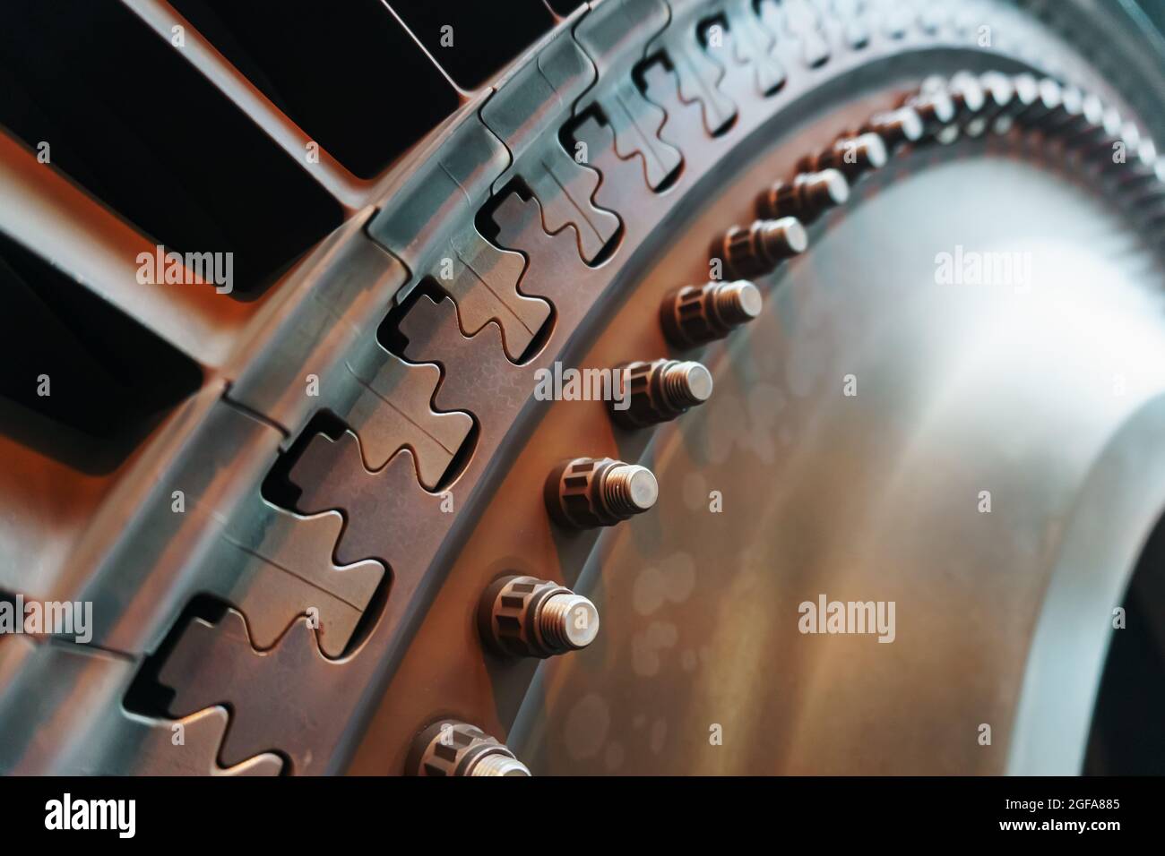 The blades of the gas turbine engine on the rotor disk. Structural ...