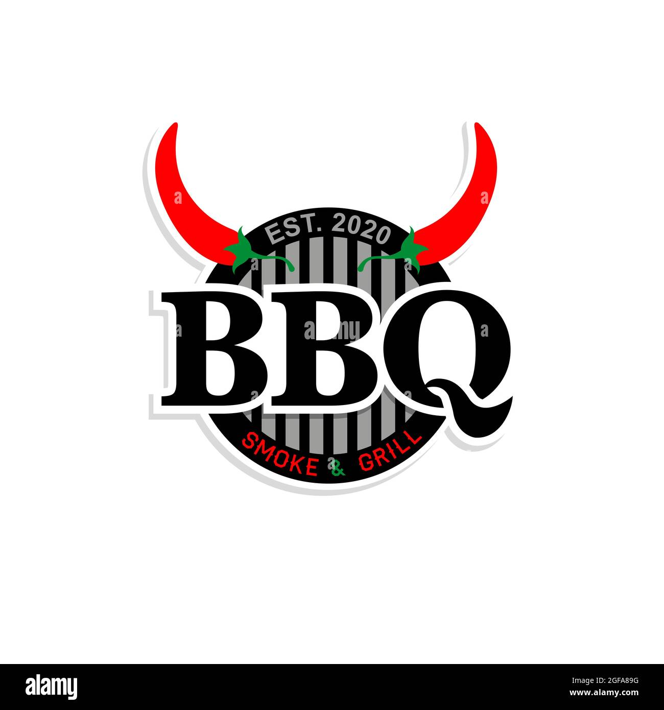 Smoke and Grill BBQ logo or symbol template. Grill rack and devil horns ...