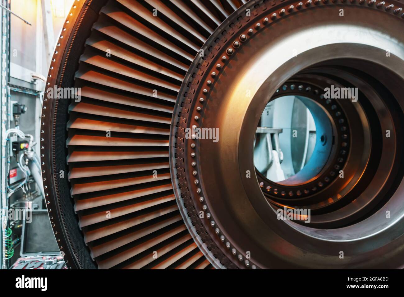 The blades of the gas turbine engine on the rotor disk. Structural ...