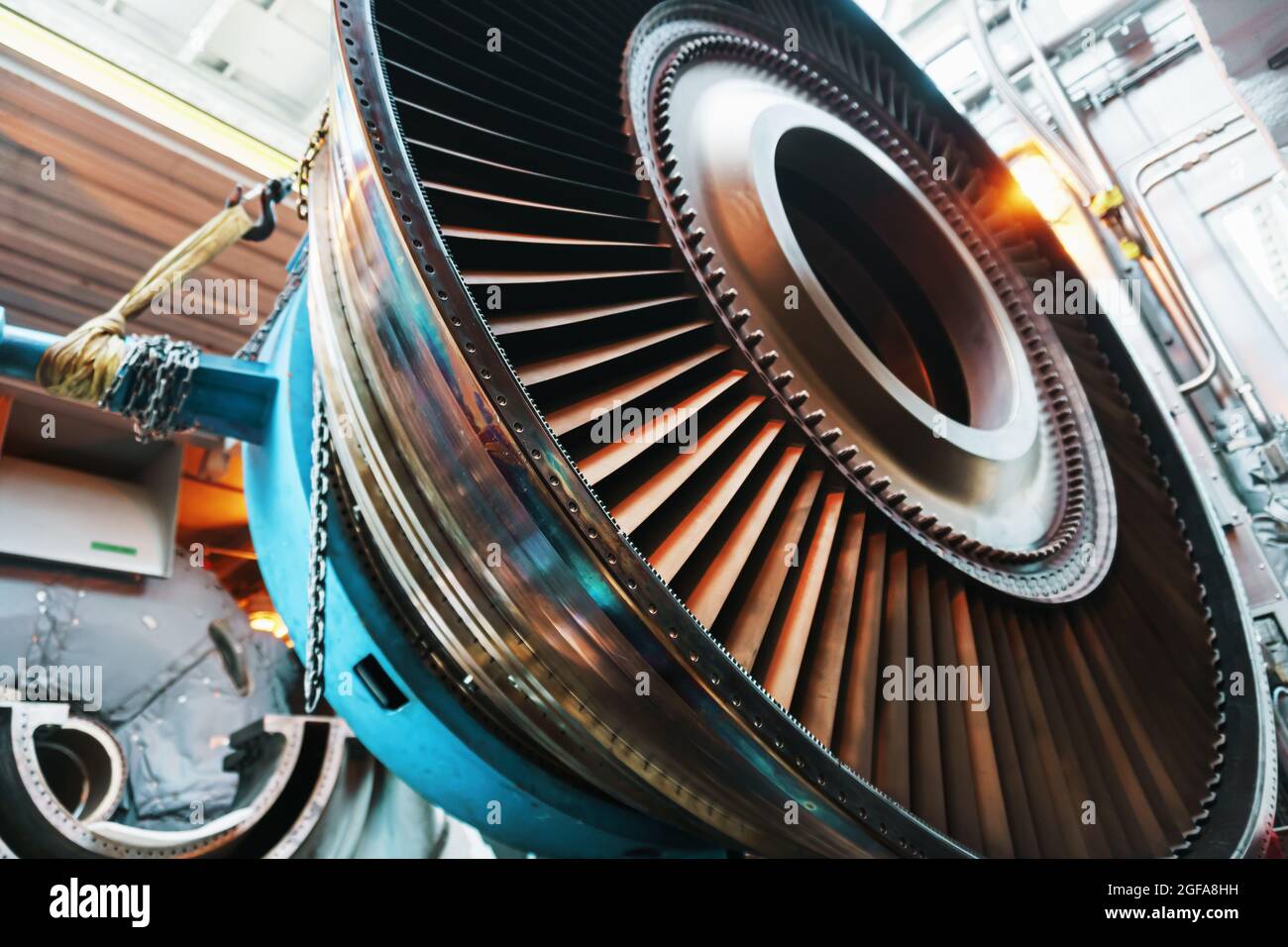The blades of the gas turbine engine on the rotor disk. Structural ...