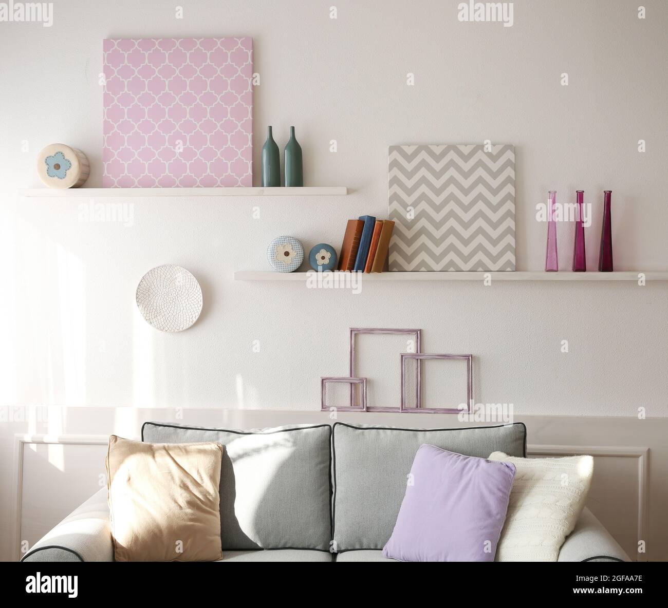 Stylish room interior on white wall background Stock Photo - Alamy