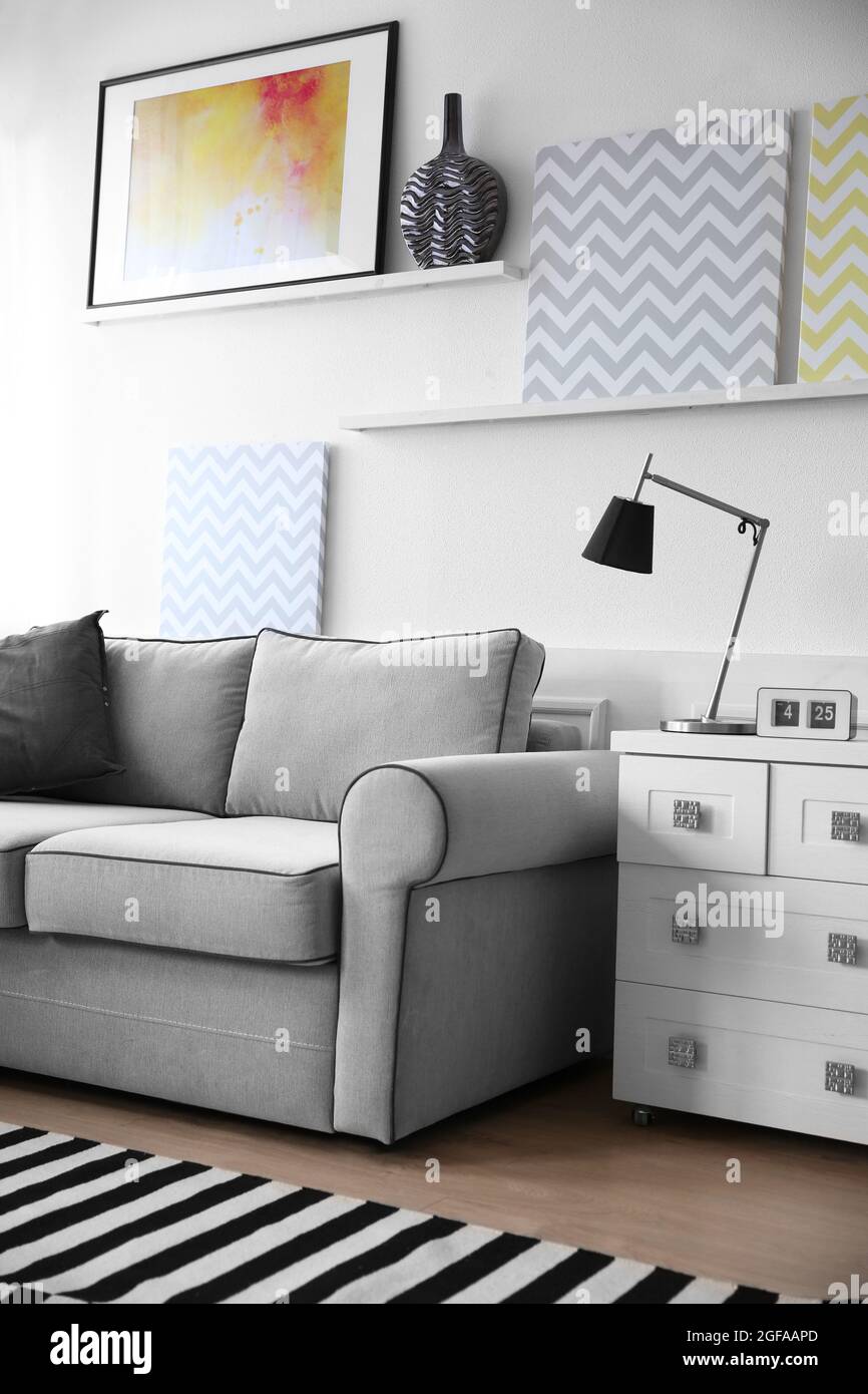 Stylish room interior on white wall background Stock Photo - Alamy