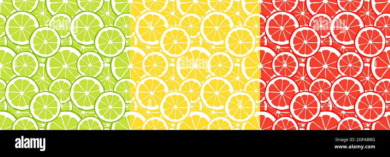 Citrus slices of lime, lemon and red orange. Set of seamless ...