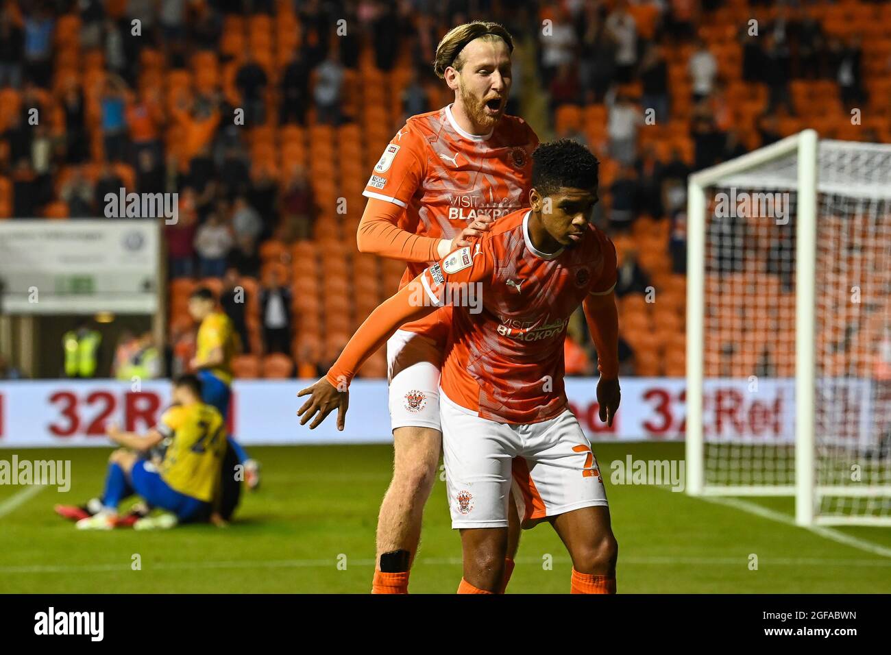 Josh Bowler #11 of Blackpool celebrates his goal to make the score 2-2 ...