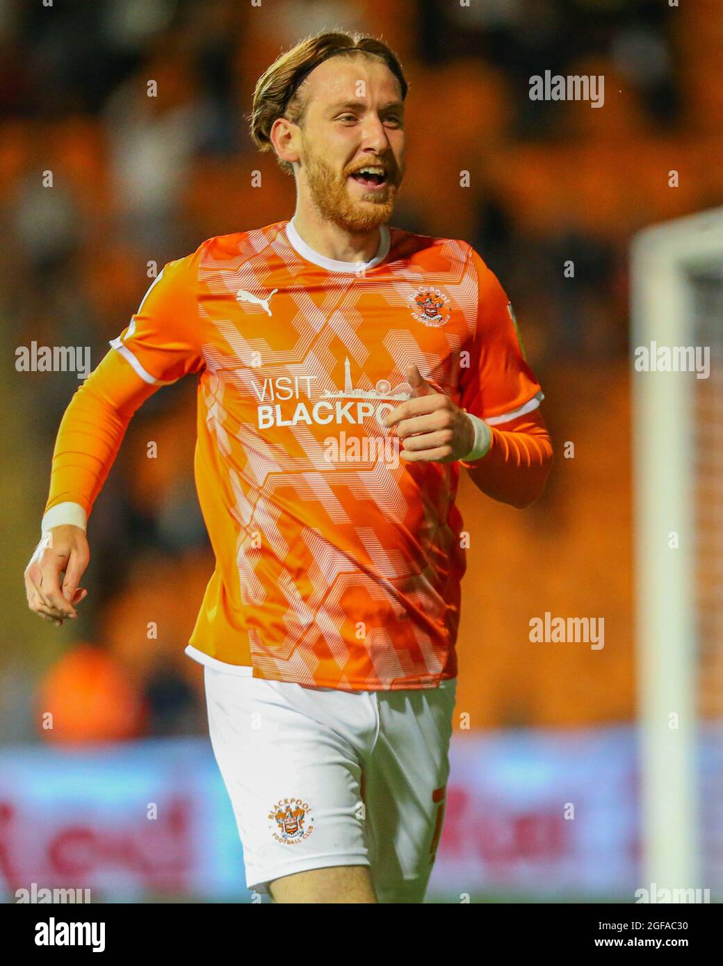 Blackpool, UK. 24th Aug, 2021. Blackpool forward Josh Bowler scores ...