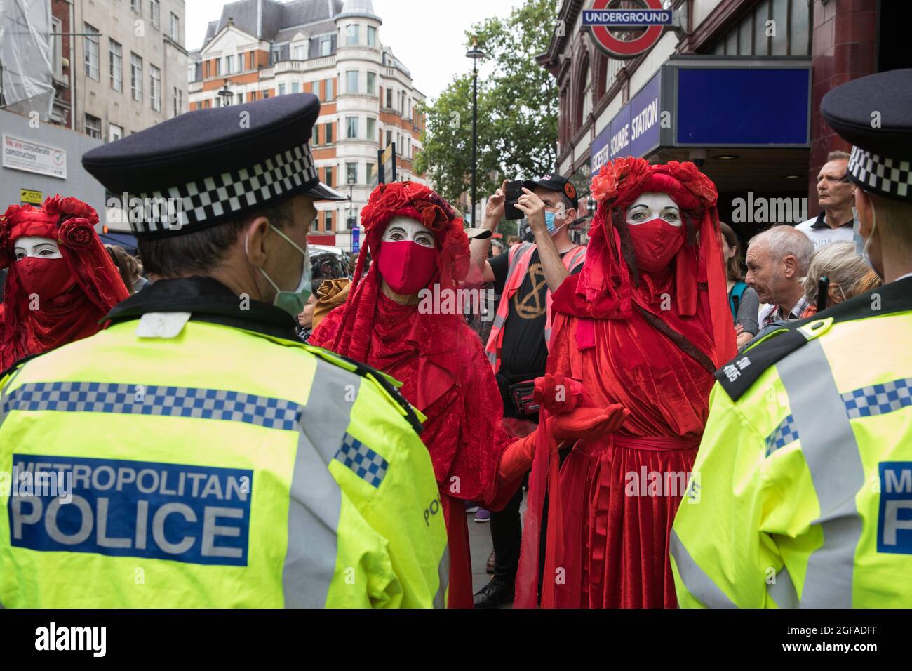 London, UK. 23rd August, 2021. Members of the Extinction Rebellion Red ...