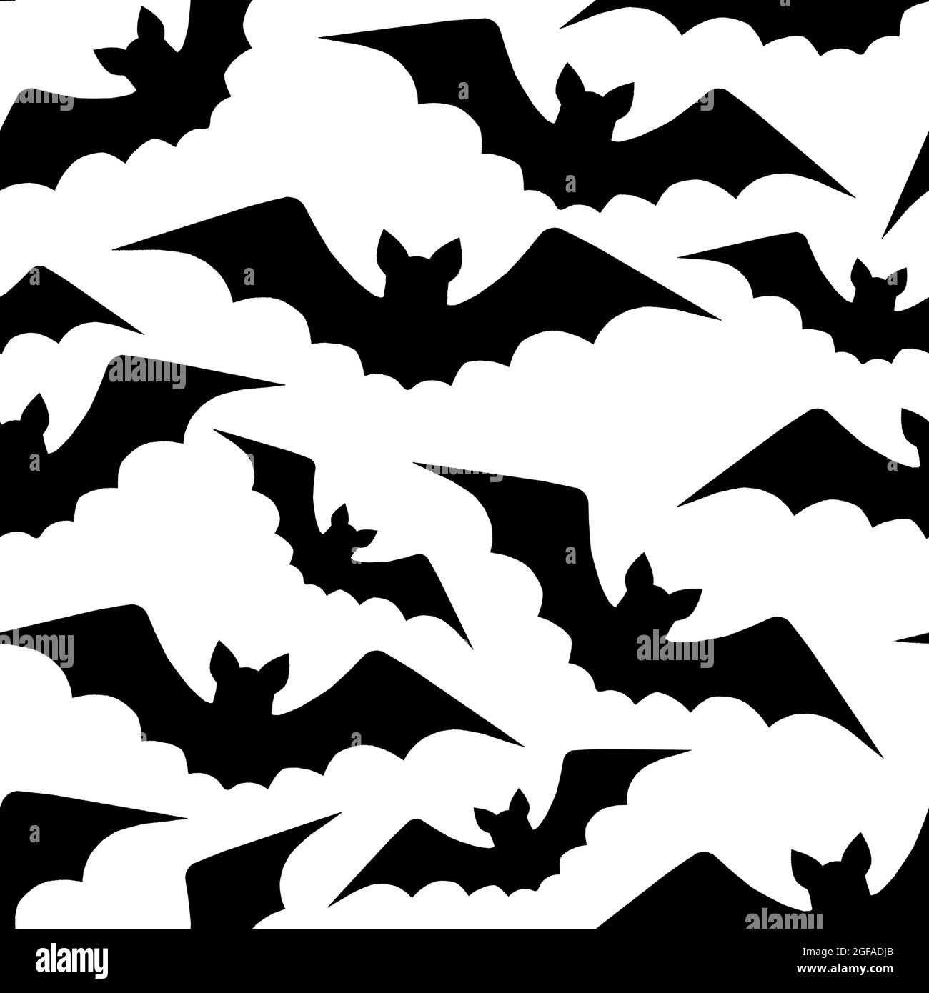 Halloween grunge seamless pattern with black silhouettes of flying bats ...